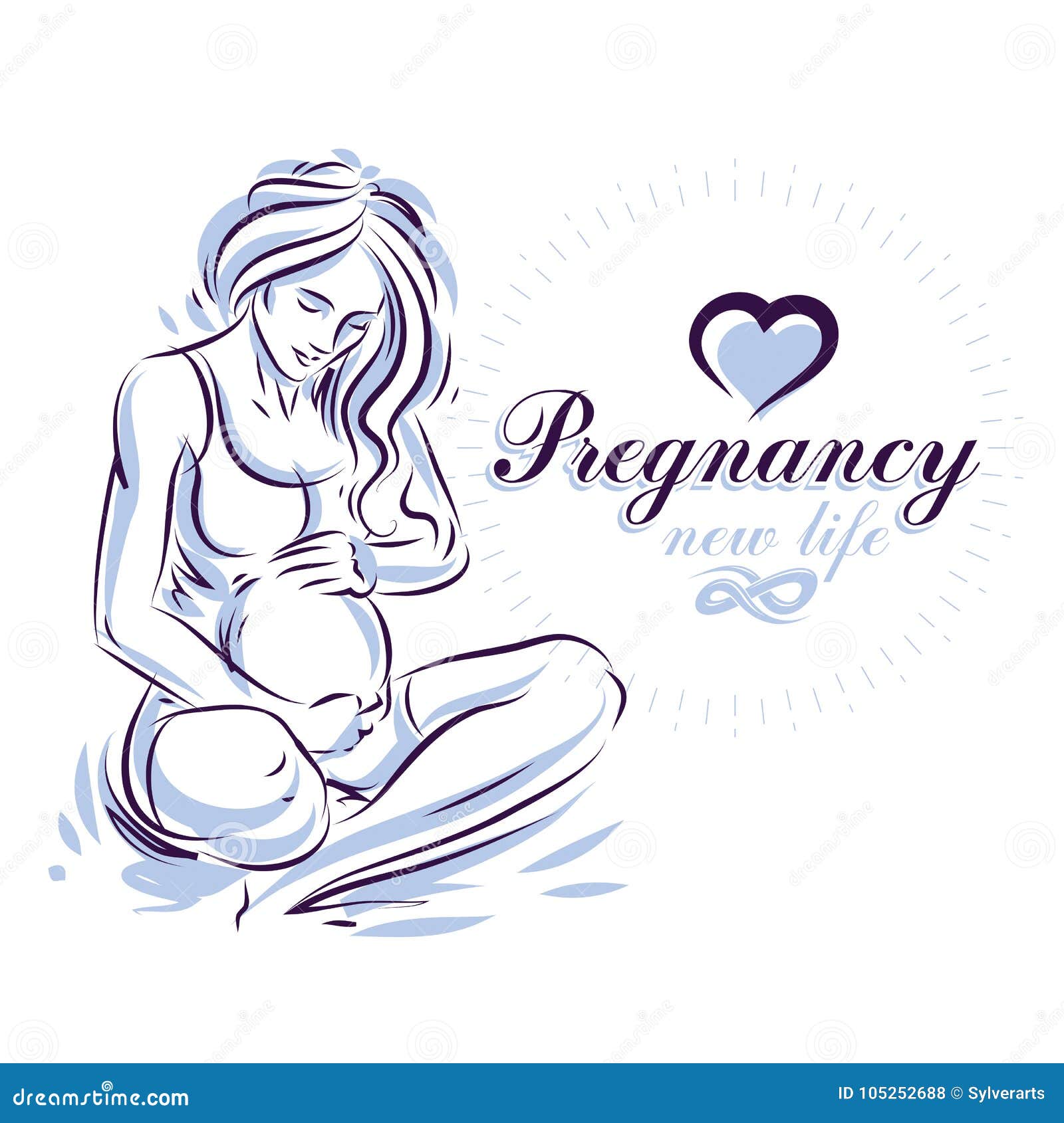 Elegant Pregnant Woman Body Silhouette Drawing Vector Illustration Of