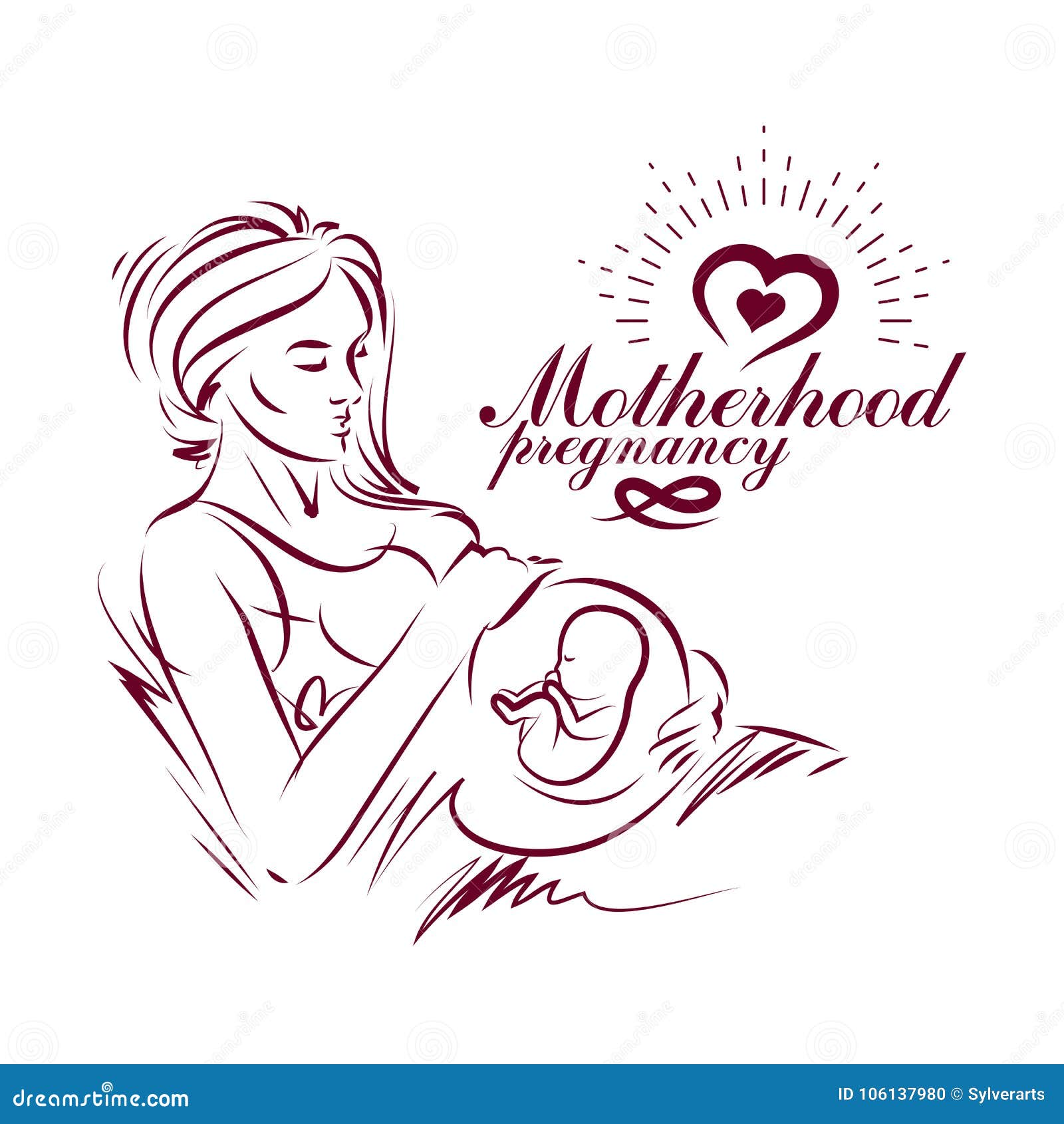 Elegant Pregnant Woman Body Silhouette Drawing Vector Illustration Of