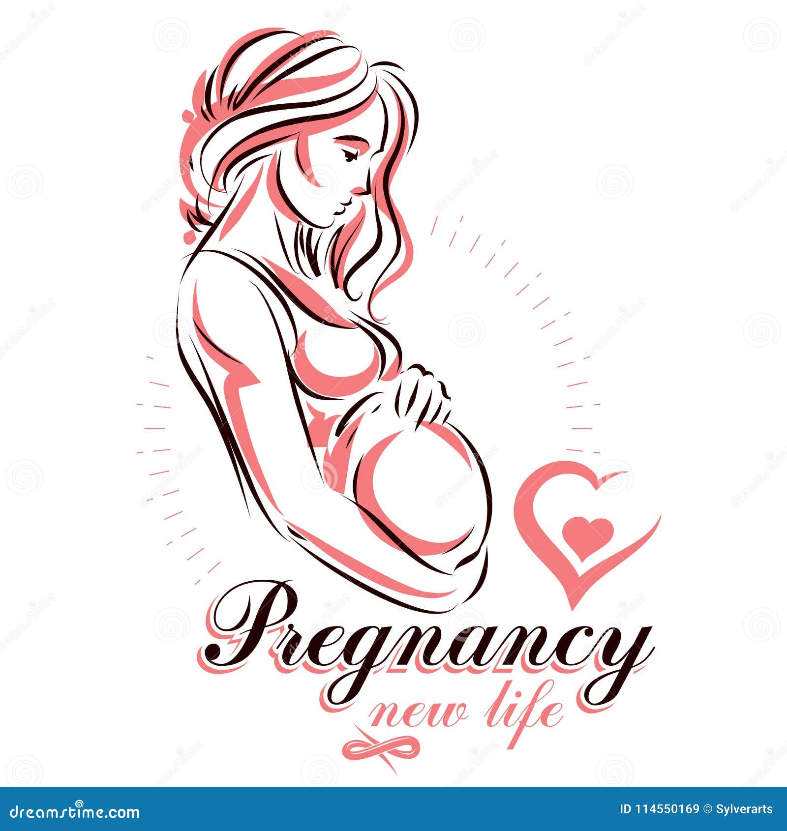 Elegant Pregnant Woman Body Silhouette Drawing Vector Illustration Of