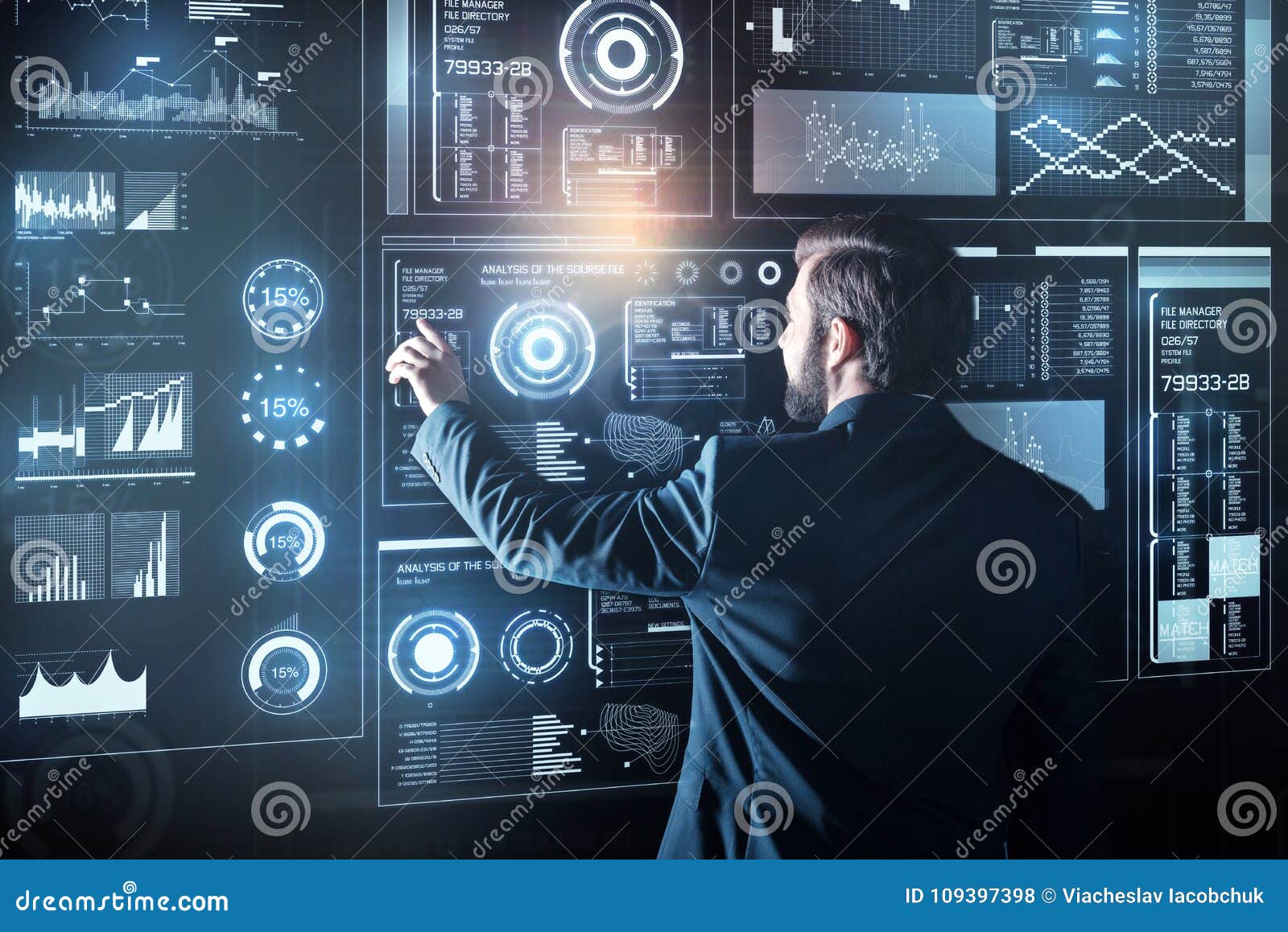Elegant Programmer Standing in Front of a Futuristic Device and ...