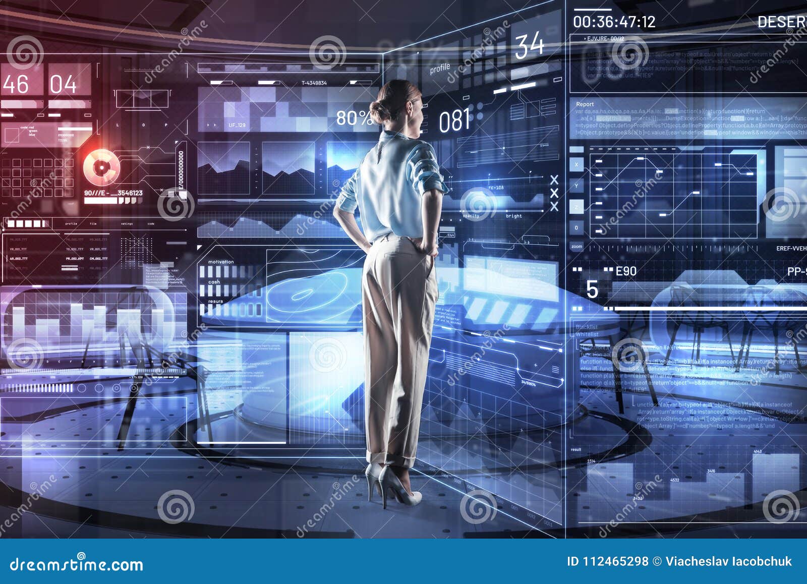 Elegant Programmer Standing with Her Hands on the Hips and Thinking ...