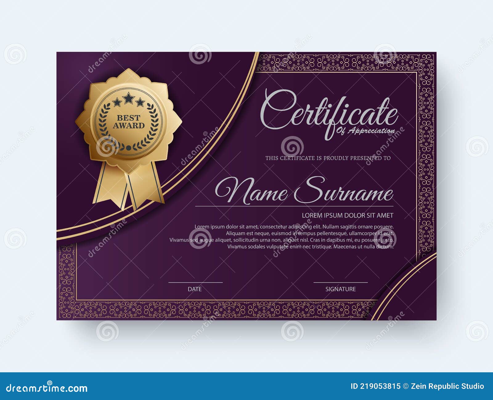 Purple Certificate Of Achievement Template. Flat Certificate Template ...