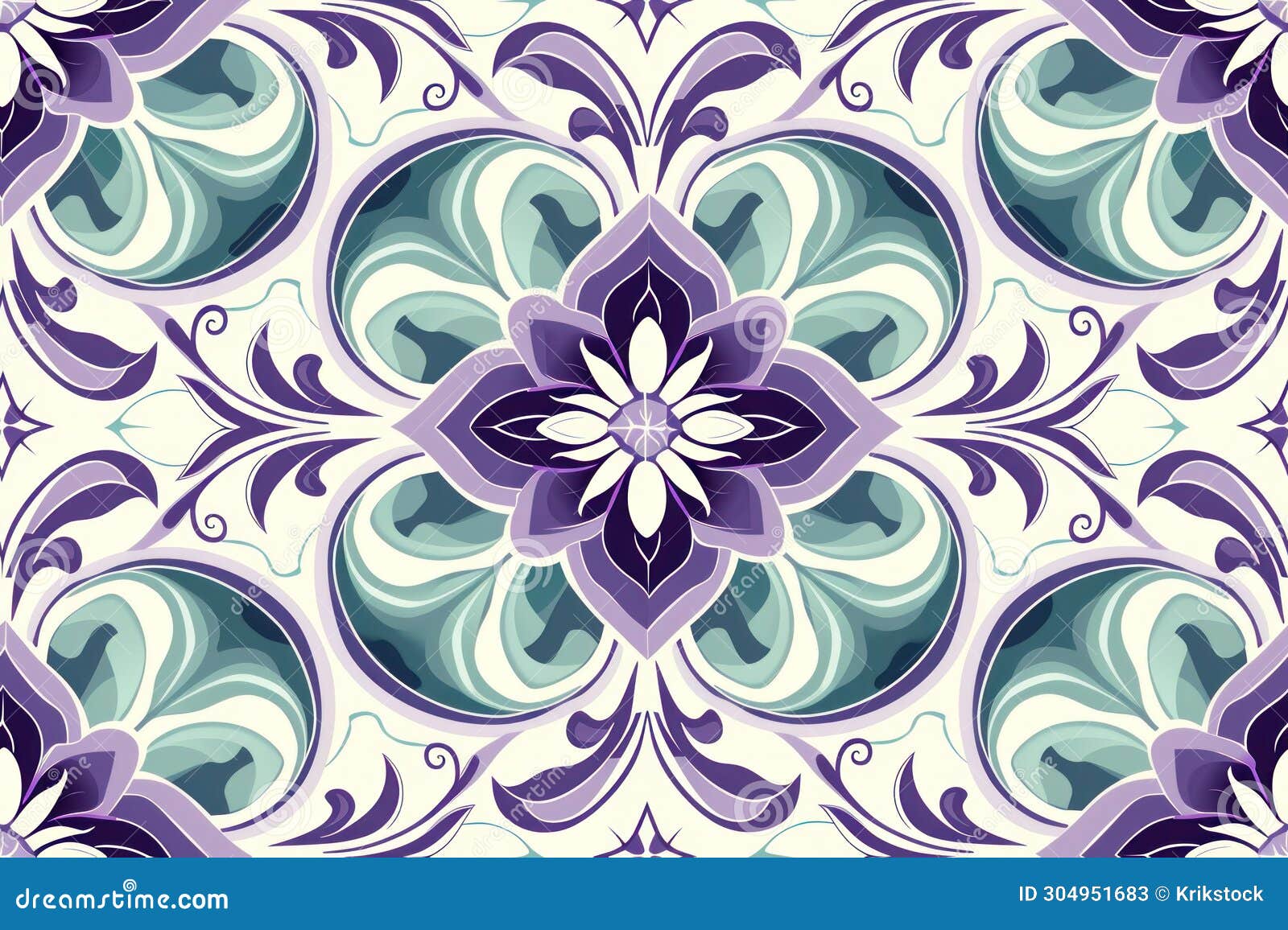 Elegant Purple and Teal Floral Pattern Design. Digital Illustration ...