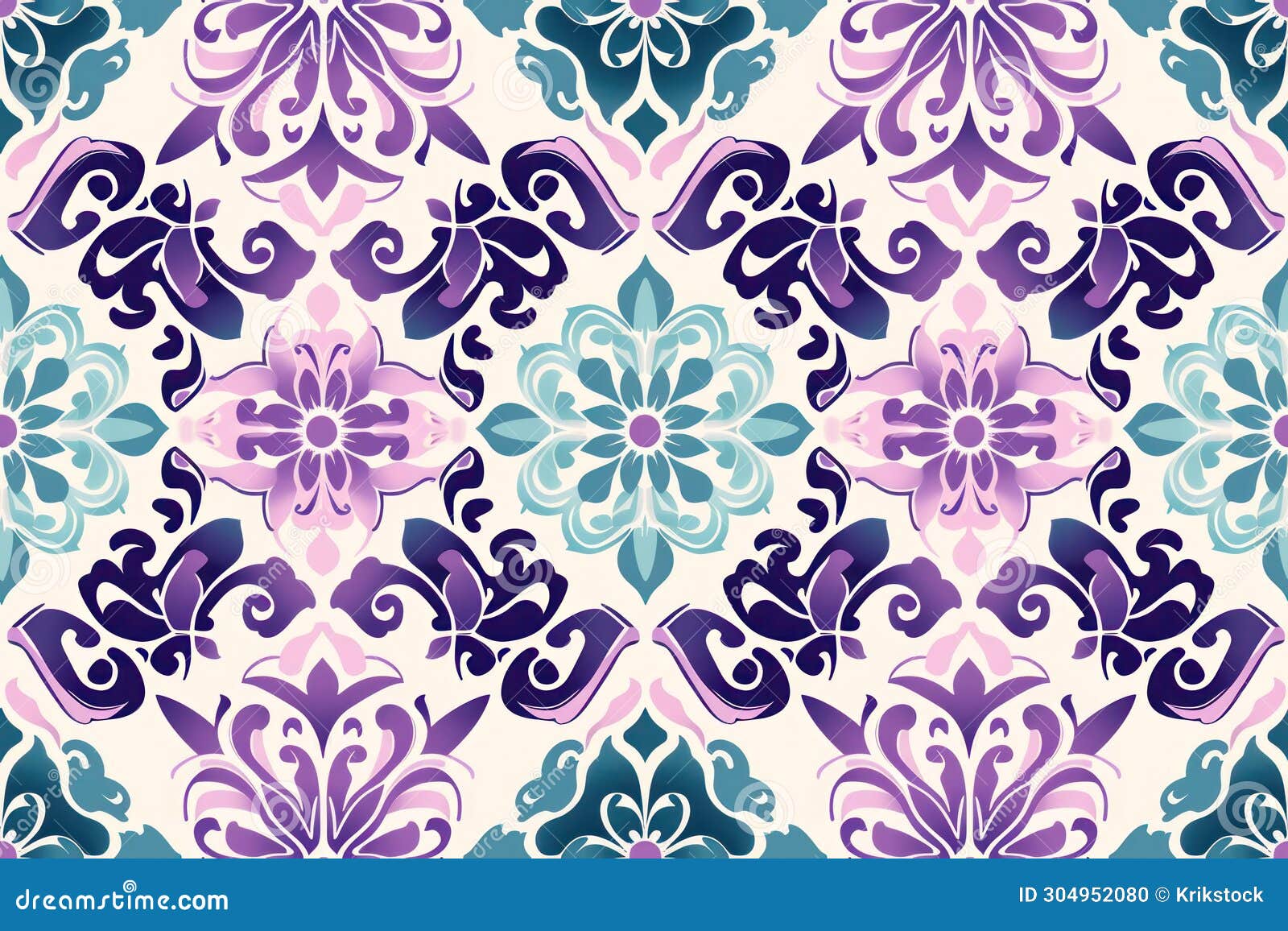 Elegant Purple and Teal Floral Pattern Design. Digital Illustration ...