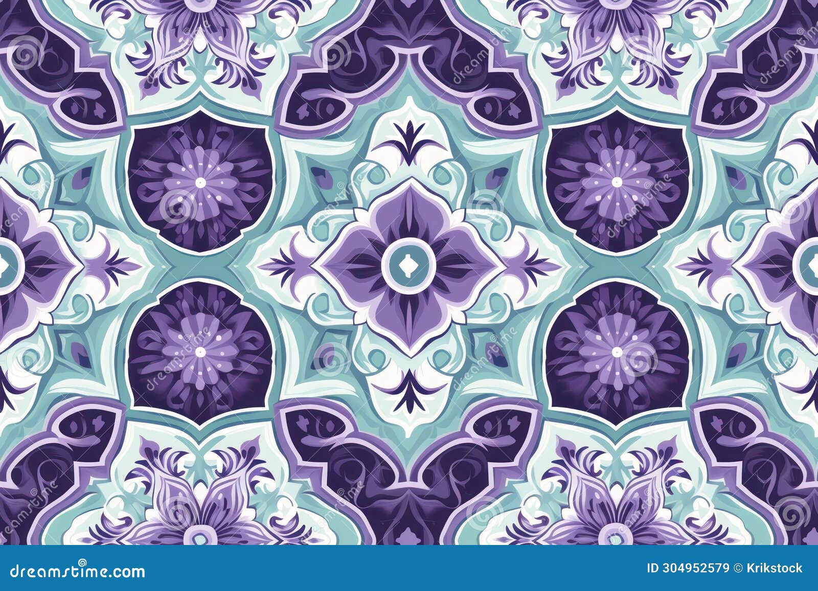 Elegant Purple and Teal Floral Pattern Design. Digital Illustration ...
