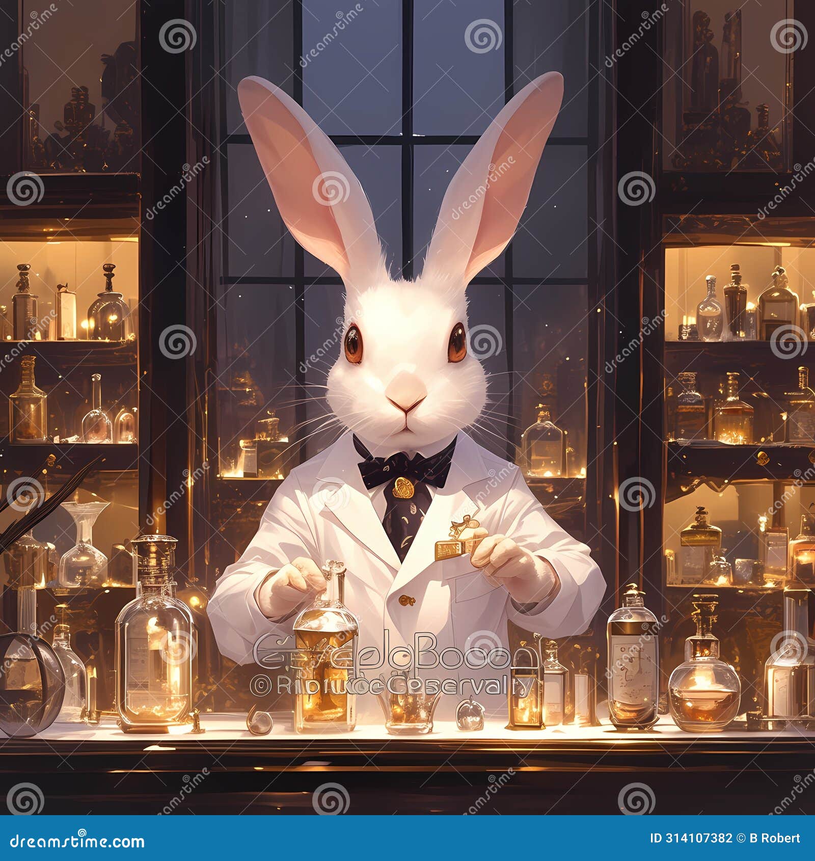 Elegant Rabbit Chemist in Boutique Stock Illustration - Illustration of ...