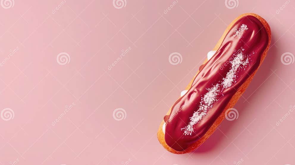 An Elegant Raspberry Eclair with a Vibrant Glaze and Sugar Crystals on ...