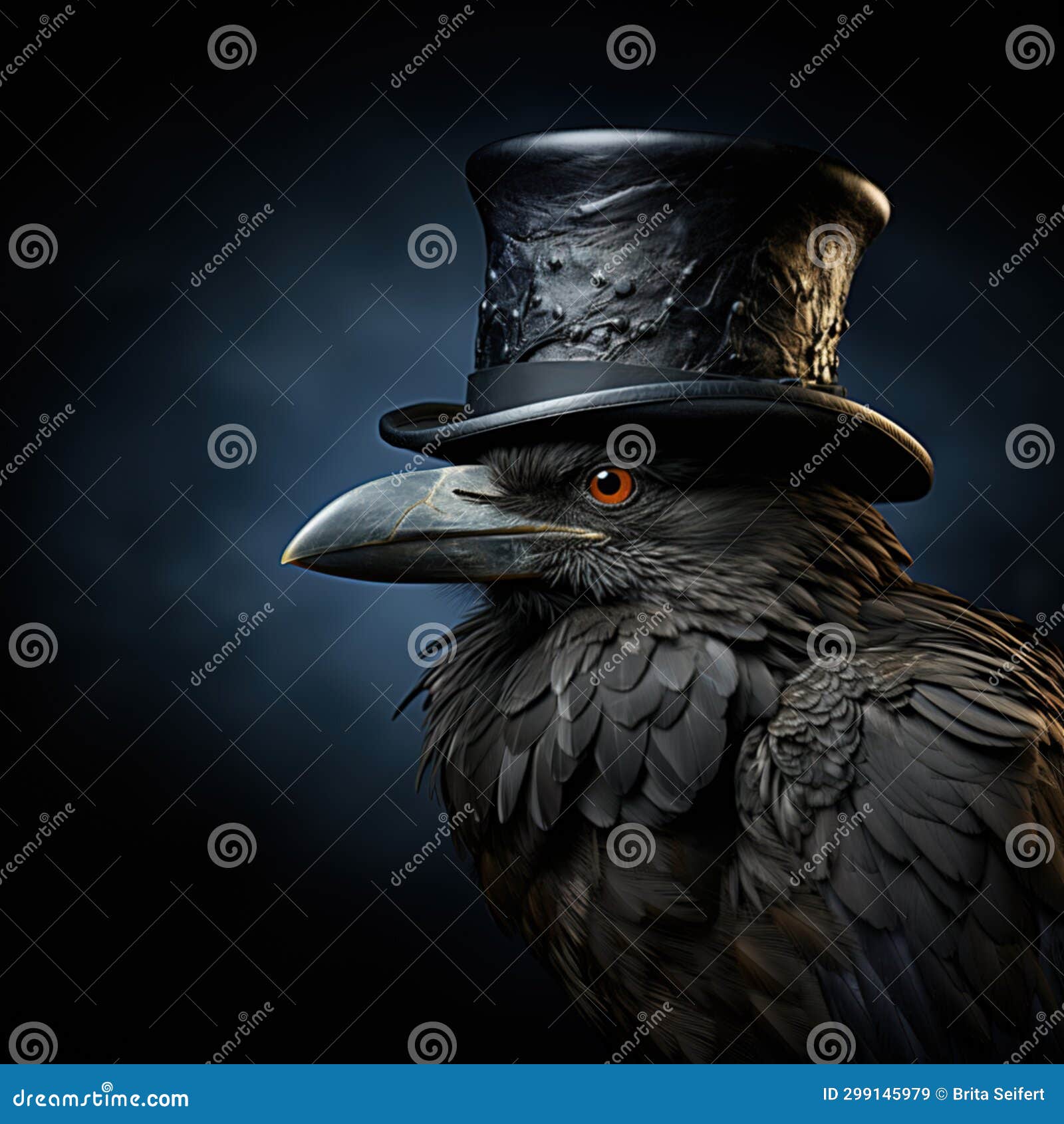 Elegant Raven with Hat in Front of Grey Background Stock Illustration ...