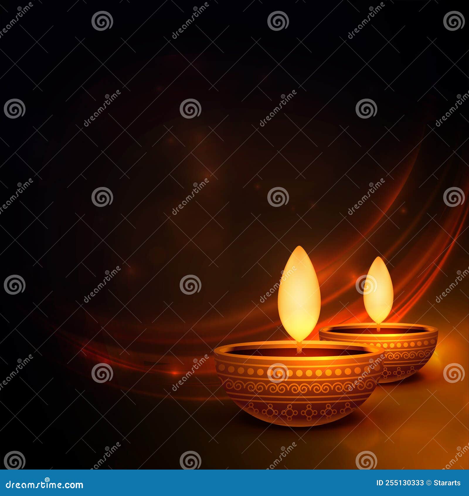 Elegant Realistic Diwali Diya on Glowing Black Background Vector Stock ...
