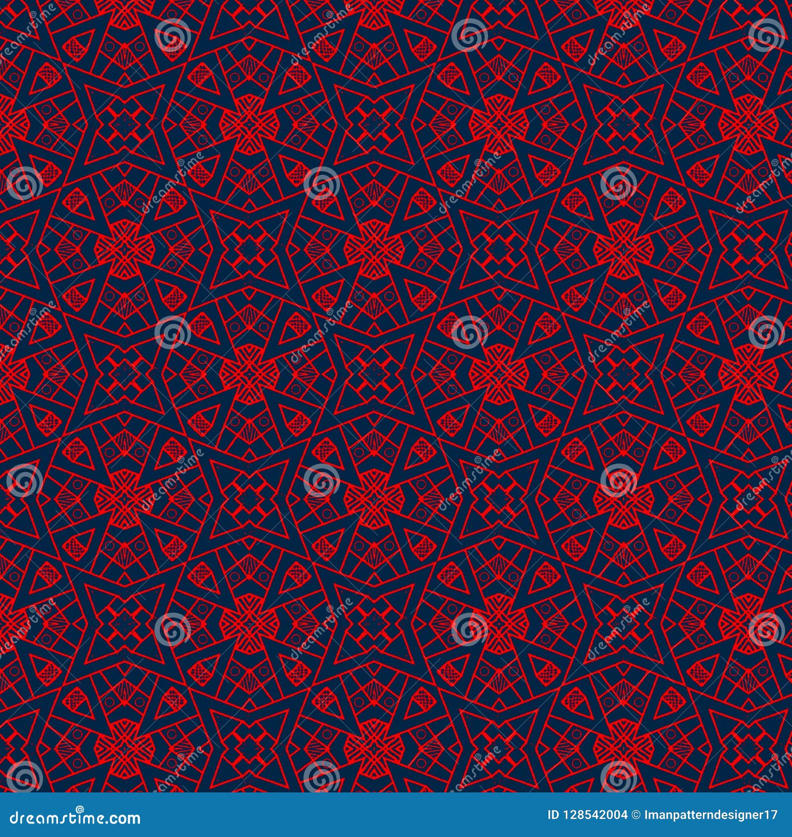 Elegant Red Intricate Seamless Pattern Design Over Dark Blue Background ...