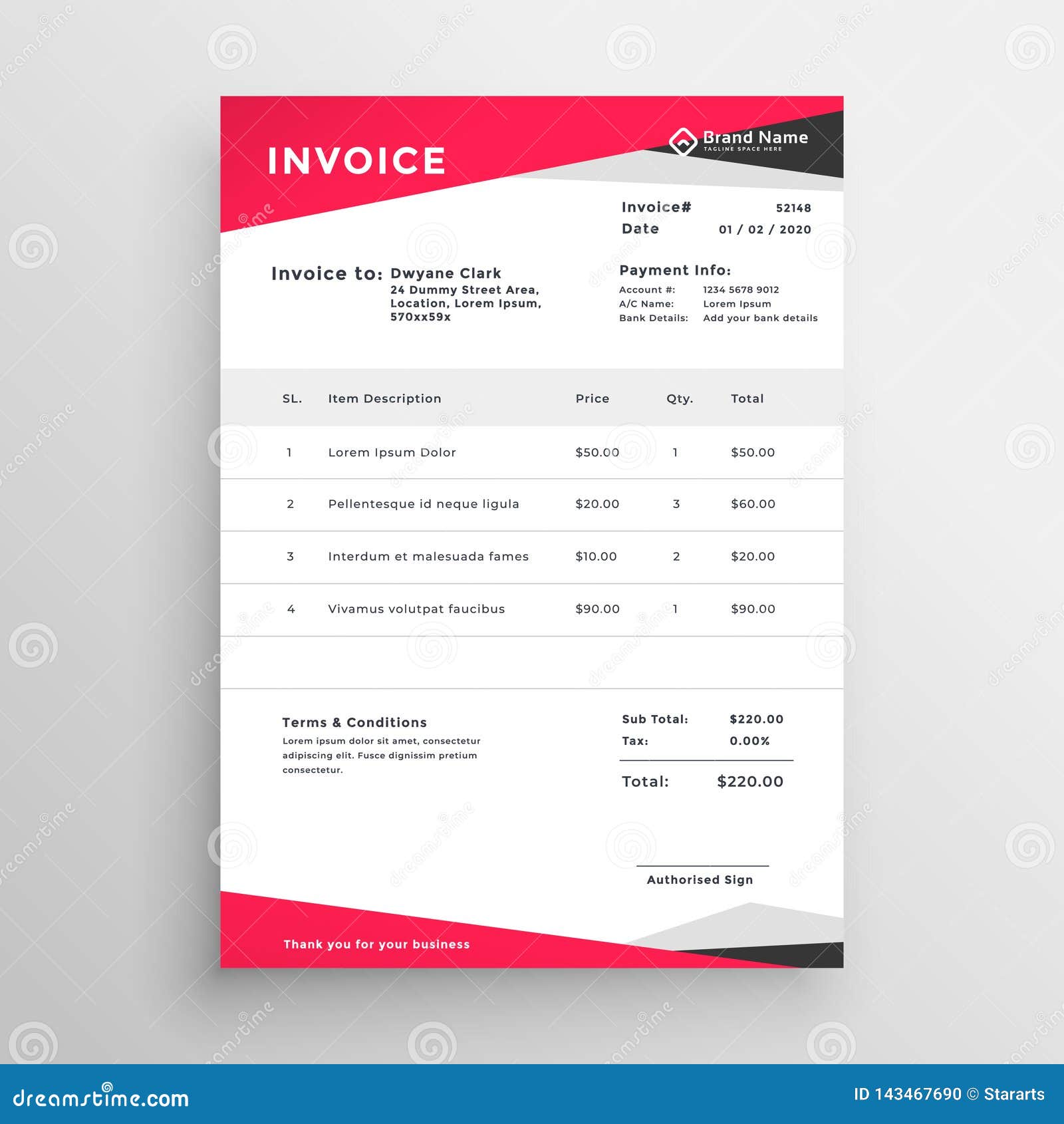 Elegant Red Invoice Template Design Stock Vector - Illustration of rate ...