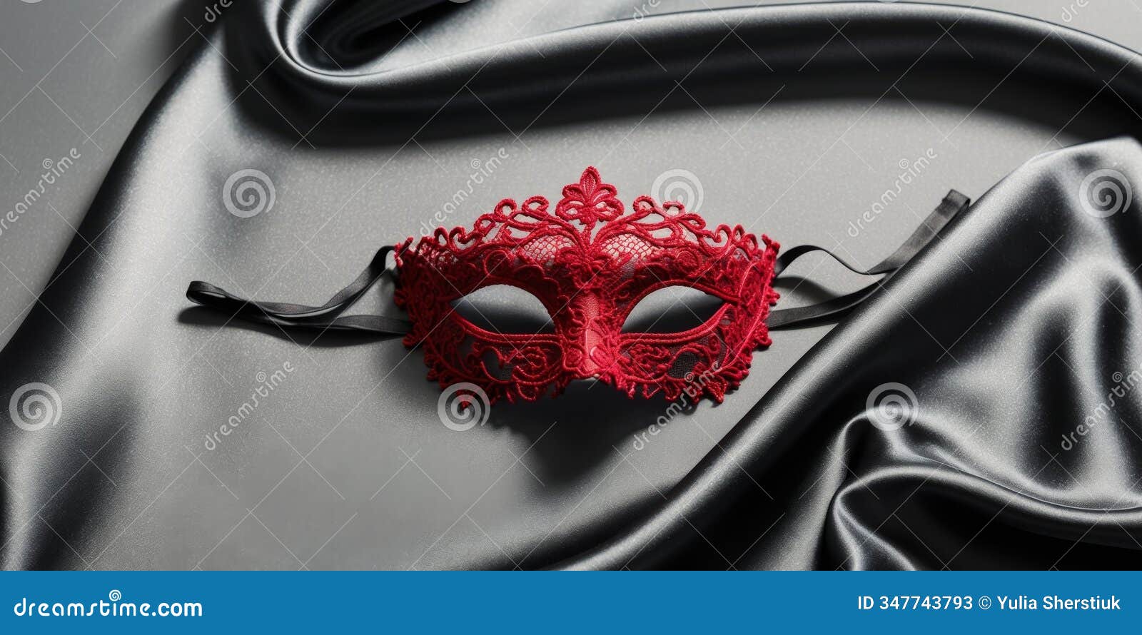 Elegant Red Lace Masquerade Mask on Black Silk Background. Stock Image ...