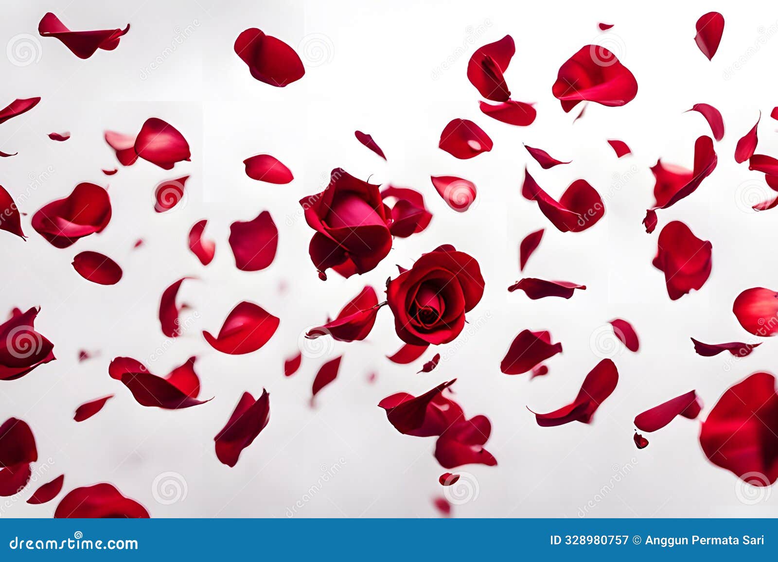 Elegant Red Rose Petals Flying and Falling from Above, Set Against a ...