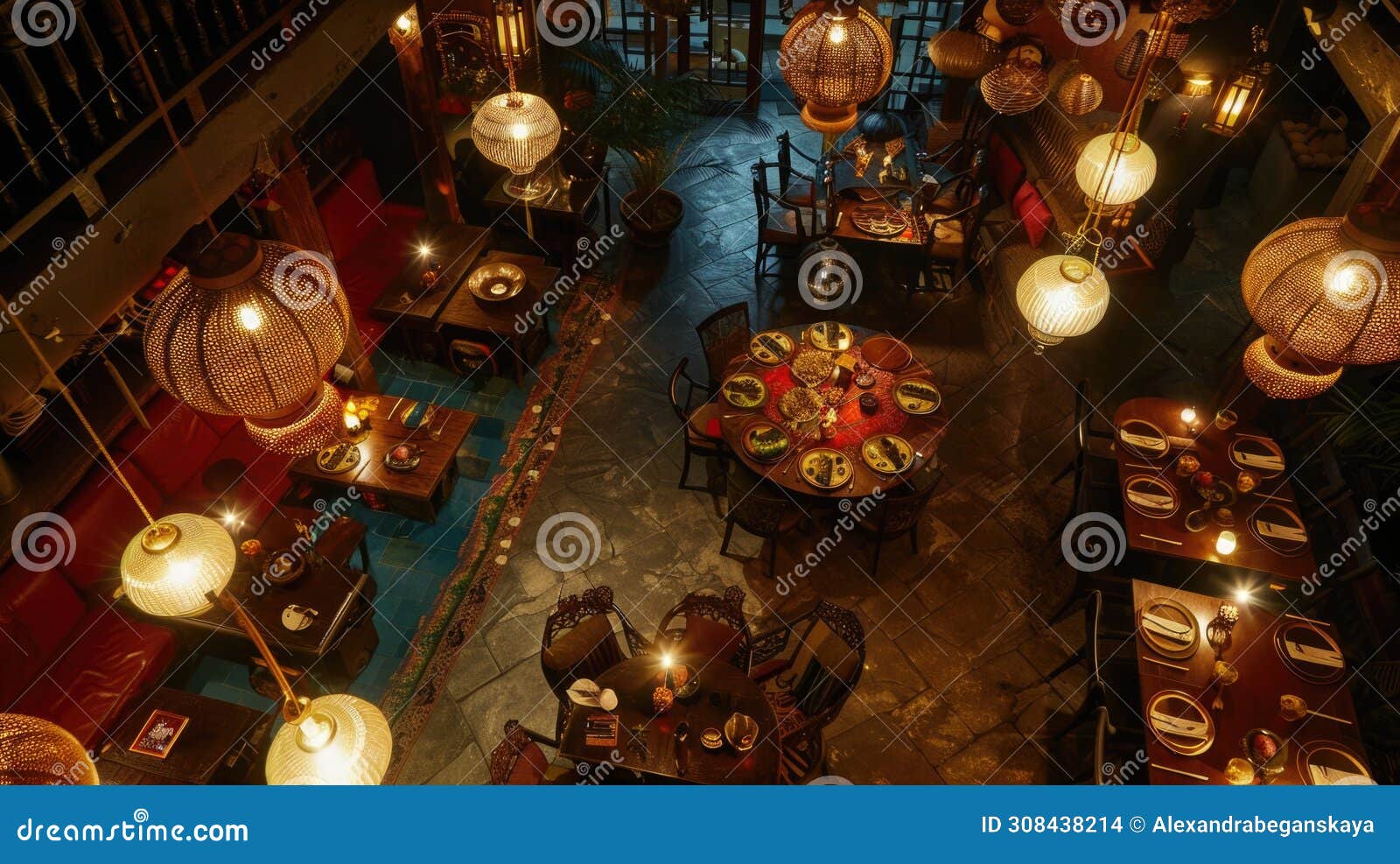 Elegant Restaurant Interior with Ambient Lighting Stock Illustration ...