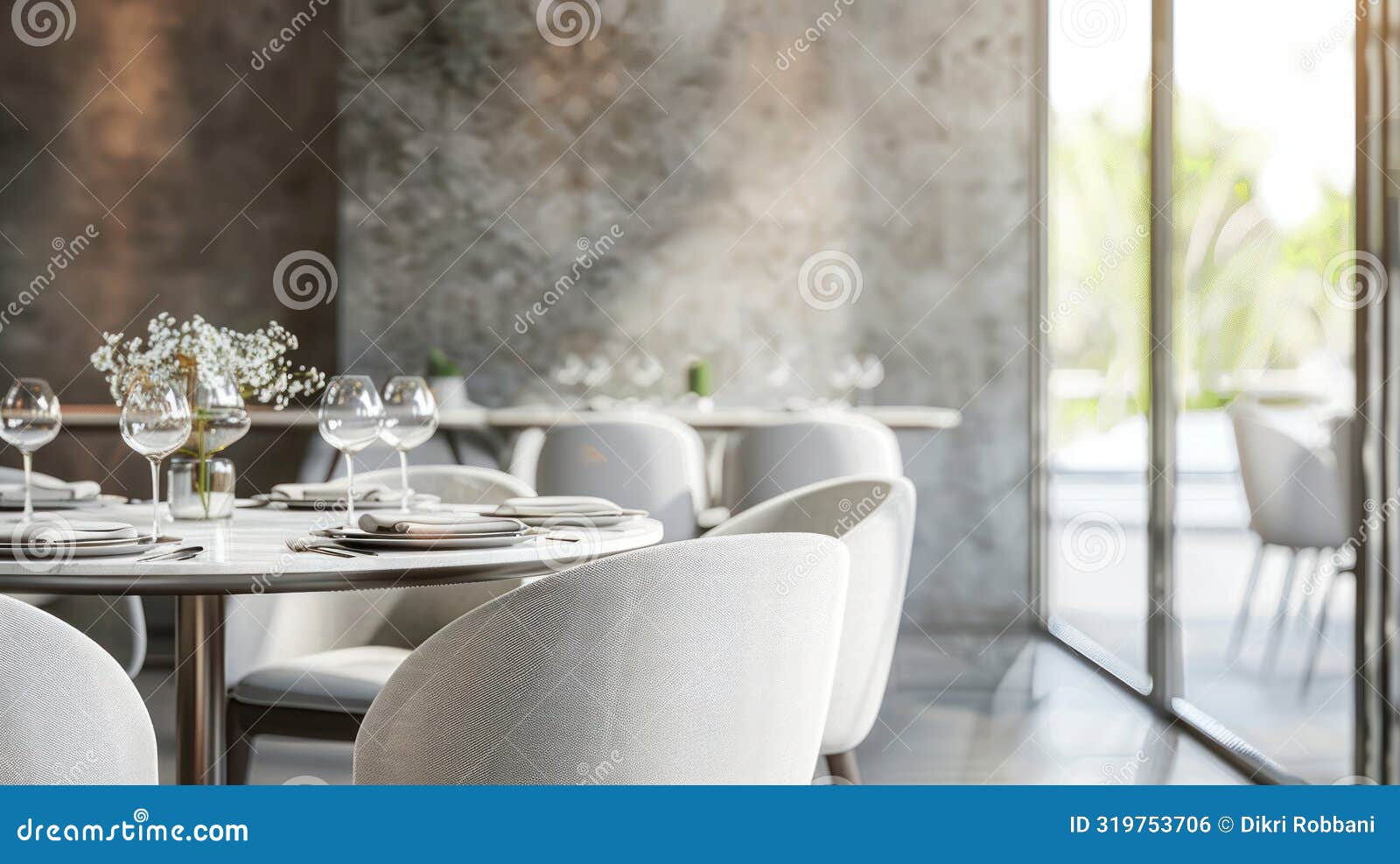 A Modern Restaurant with Neatly Arranged Tables, Elegant Tableware, and ...