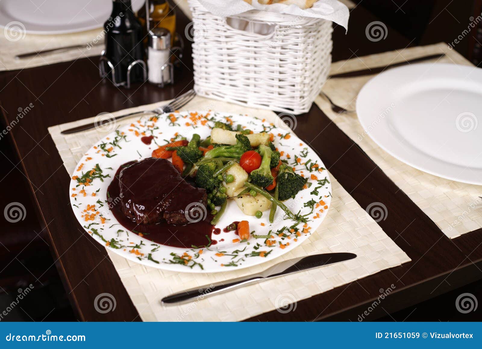 Elegant Restaurant Plate with a Big Steak. Stock Image - Image of fresh ...