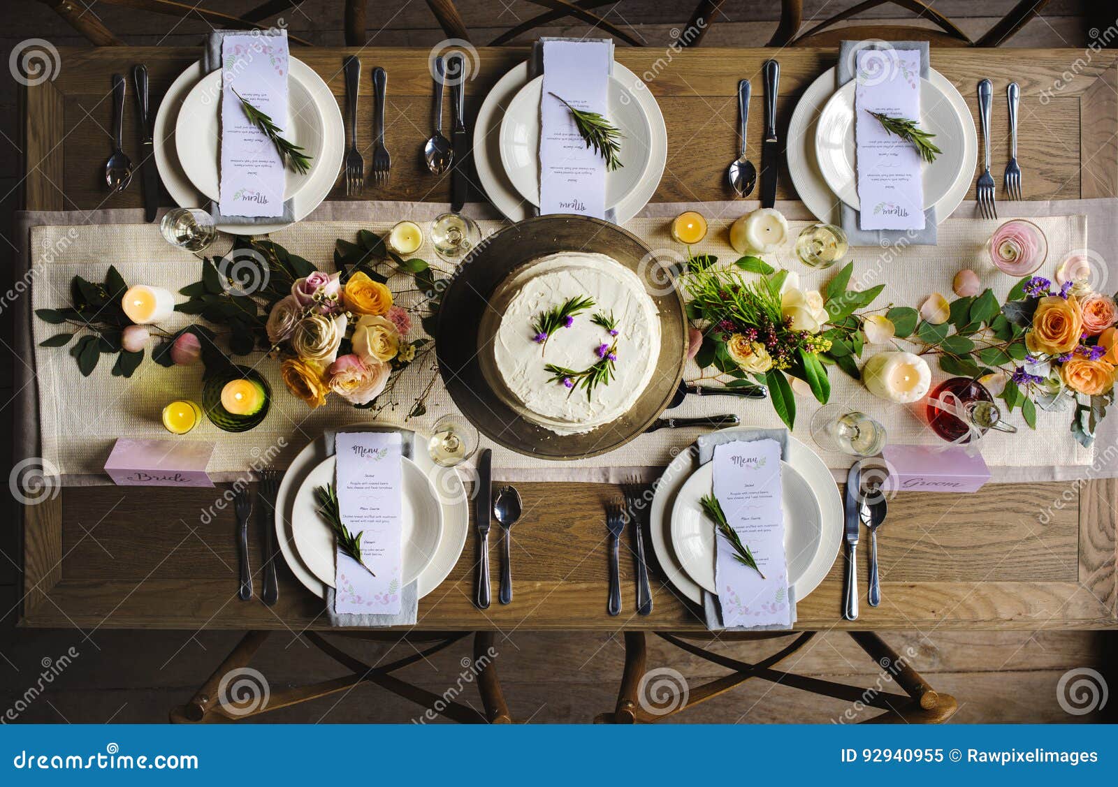 Elegant Restaurant Table Setting Service for Reception with Menu Stock ...