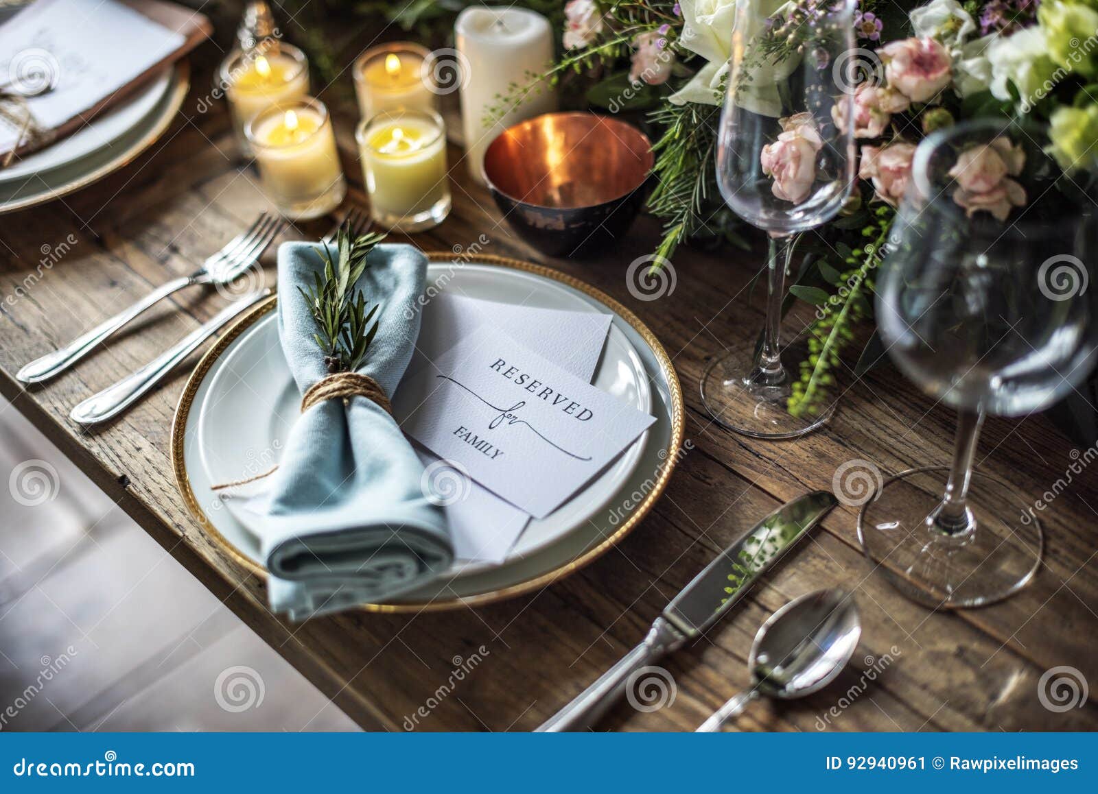 Elegant Restaurant Table Setting Service for Reception with Reserved ...