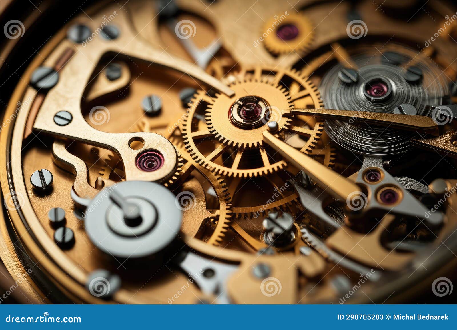 Elegant Retro Clockwork Mechanism with Cogs and Gears Close-up Stock ...