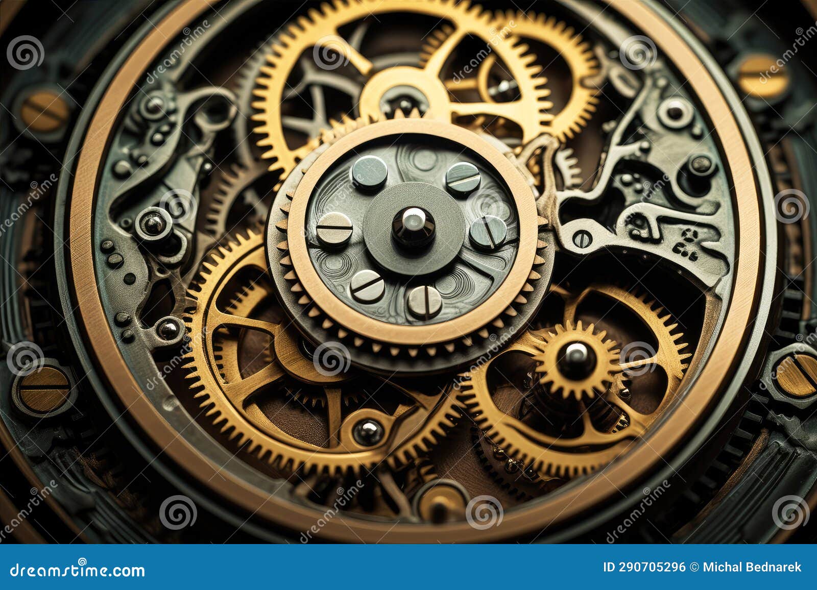 Elegant Retro Clockwork Mechanism with Cogs and Gears Close-up Stock ...