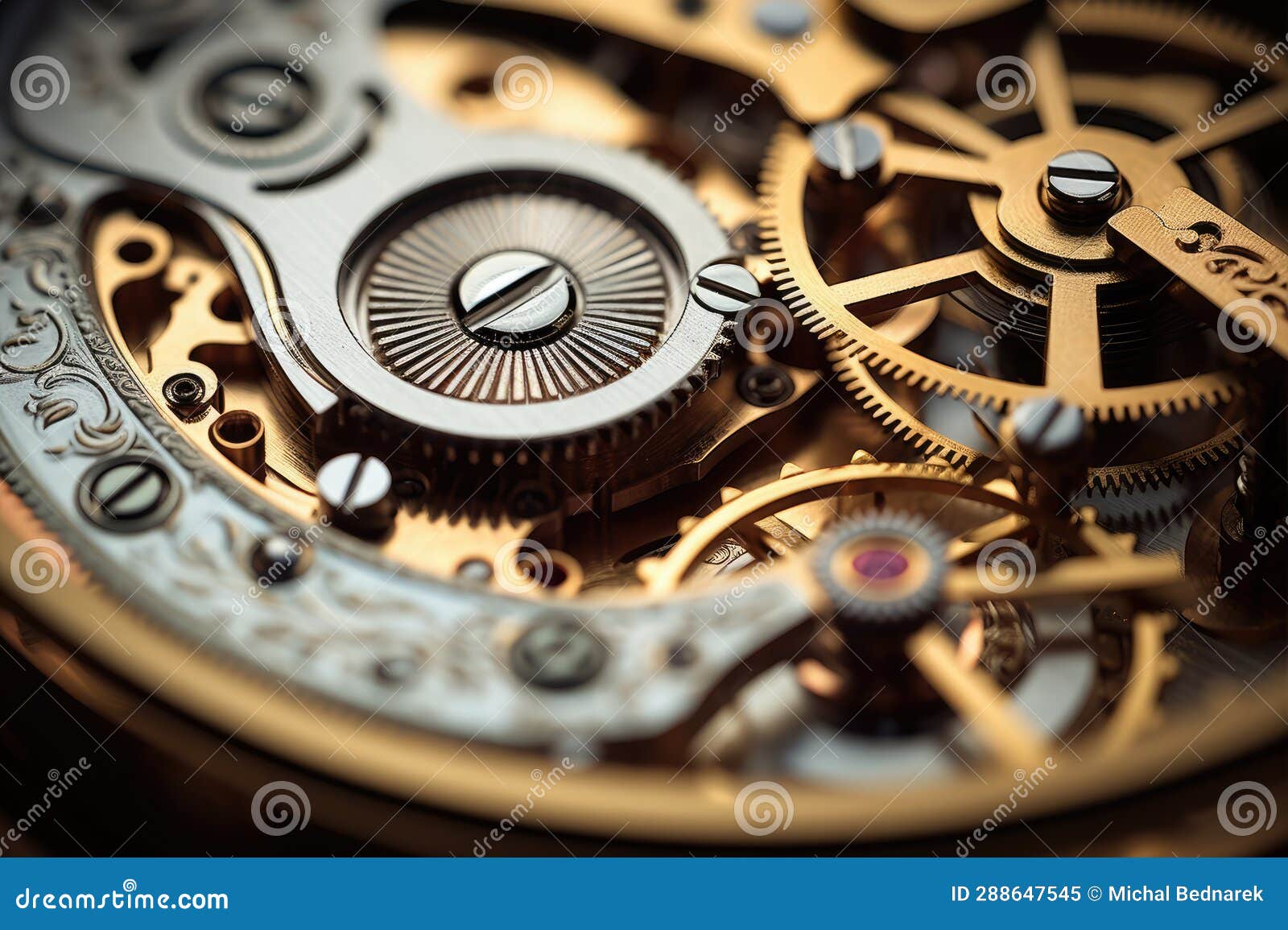 Elegant Retro Clockwork Mechanism with Cogs and Gears Close-up Stock ...