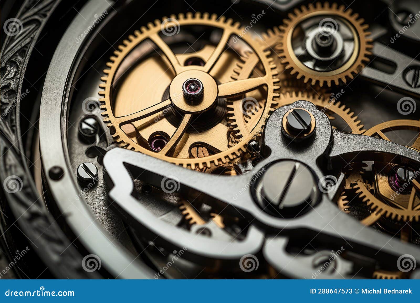 Elegant Retro Clockwork Mechanism with Cogs and Gears Close-up Stock ...