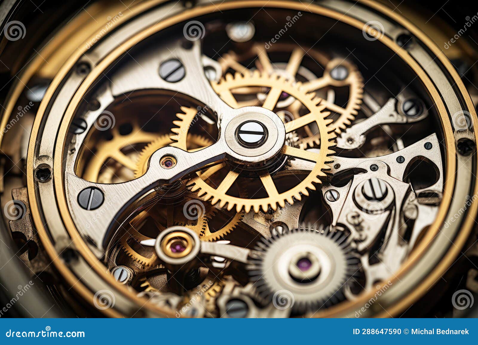 Elegant Retro Clockwork Mechanism with Cogs and Gears Close-up Stock ...