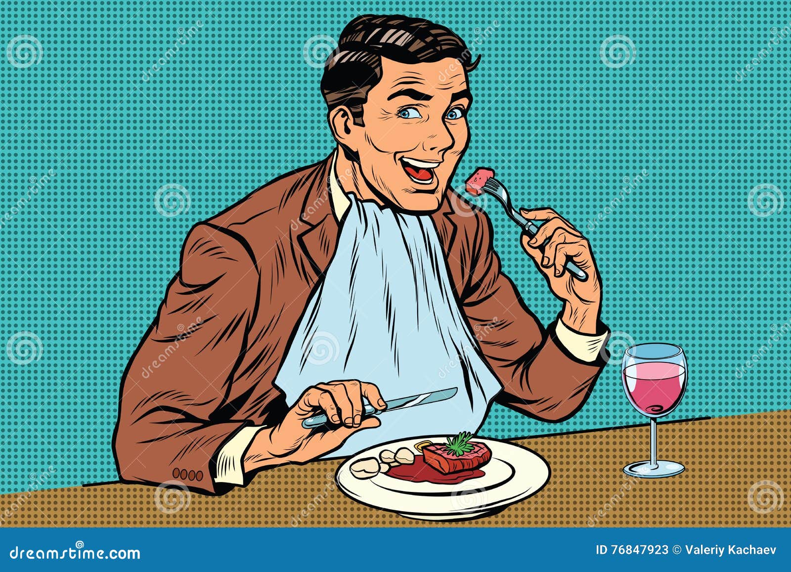 Elegant Retro Man Eats in the Restaurant and Drinking Wine Stock Vector ...