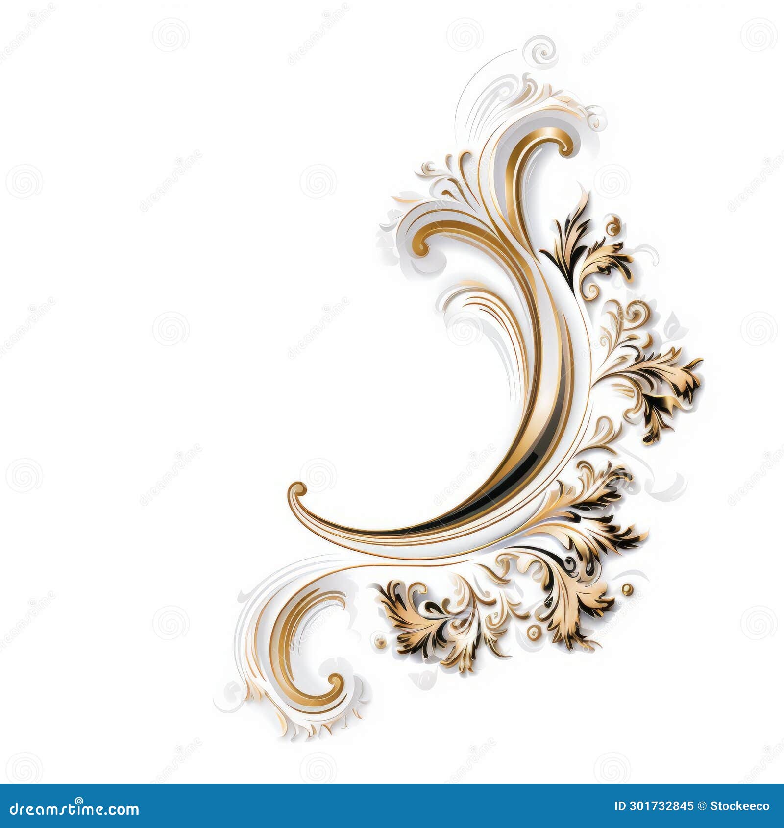 Elegant Rococo Gold Swirl Pattern on White Background Stock ...