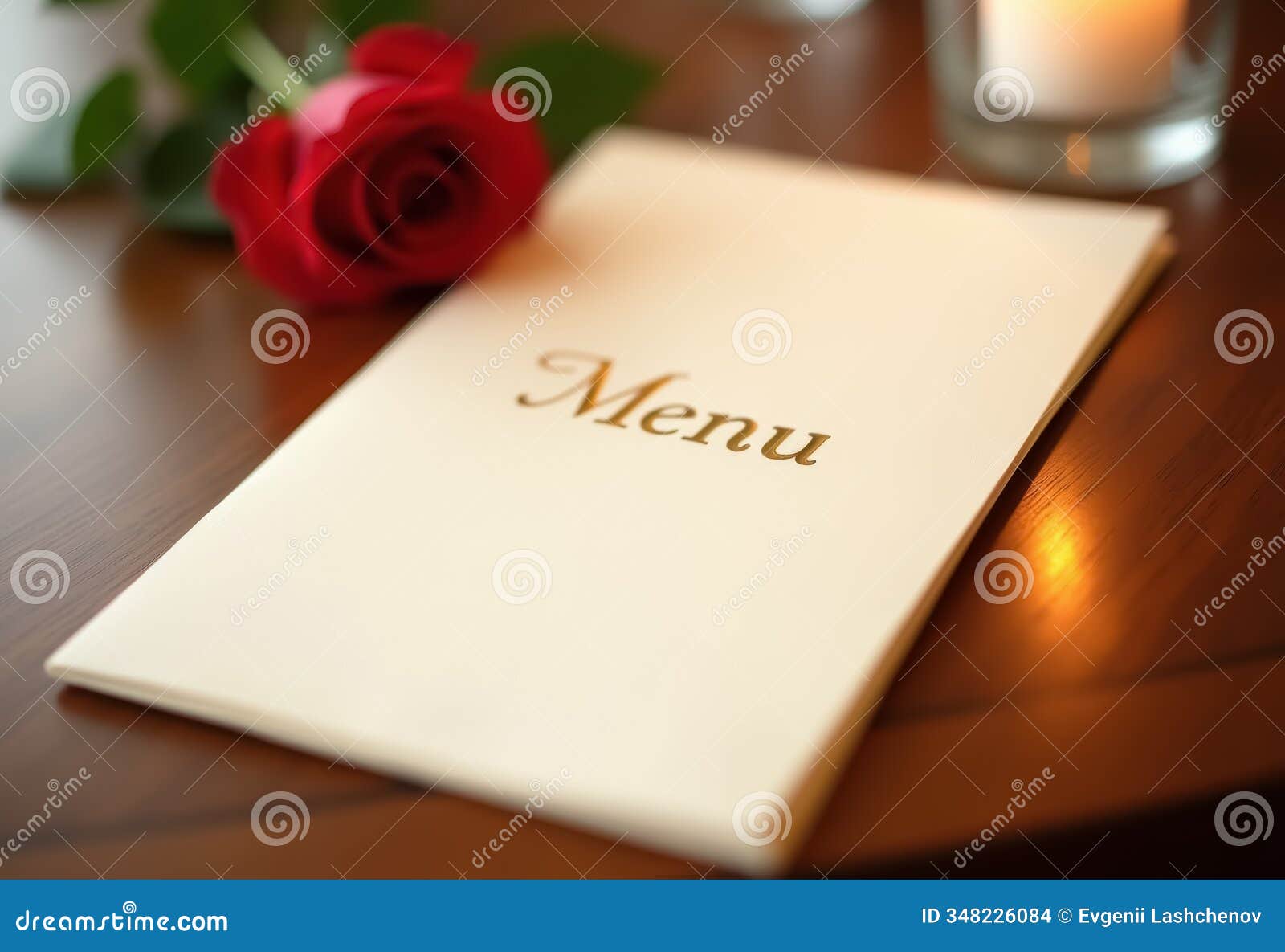 Elegant Romantic Menu Setting with Candle and Rose for Special Dining ...
