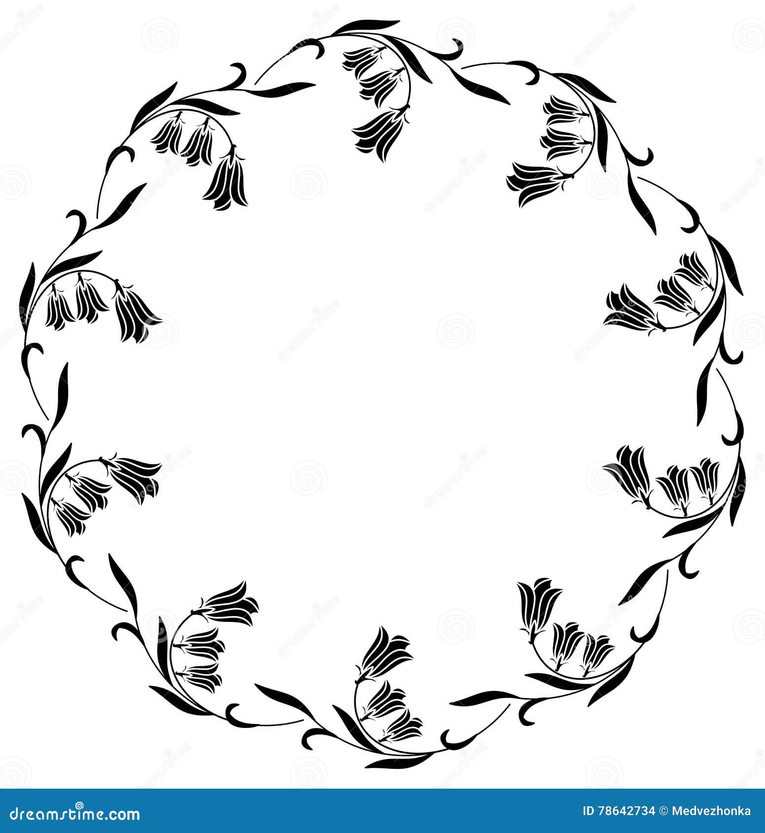 Elegant Round Frame with Bluebells Silhouette. Stock Illustration ...