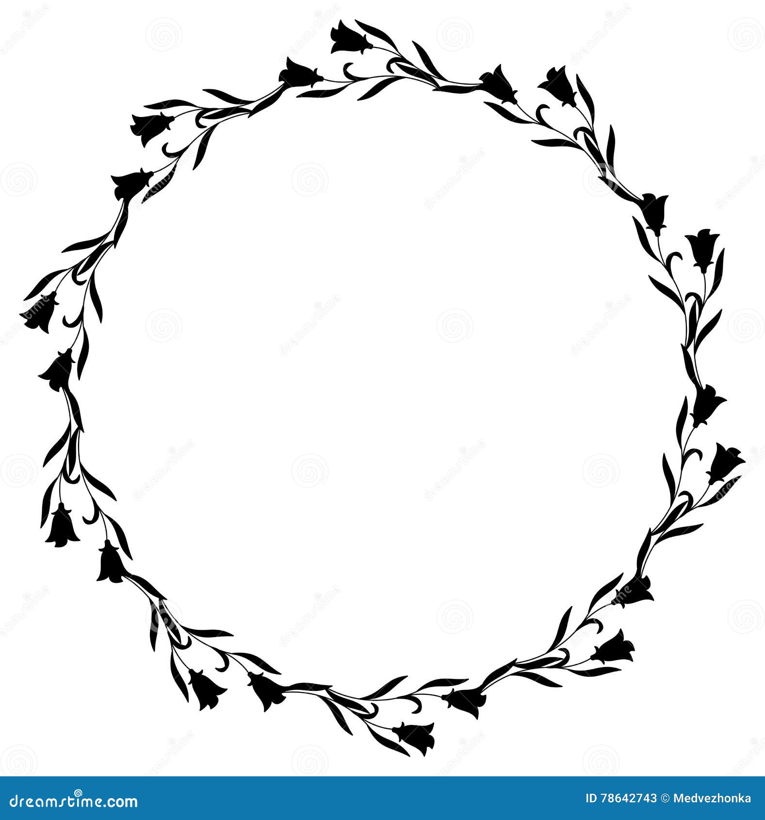 Elegant Round Frame with Bluebells Silhouette. Stock Illustration ...