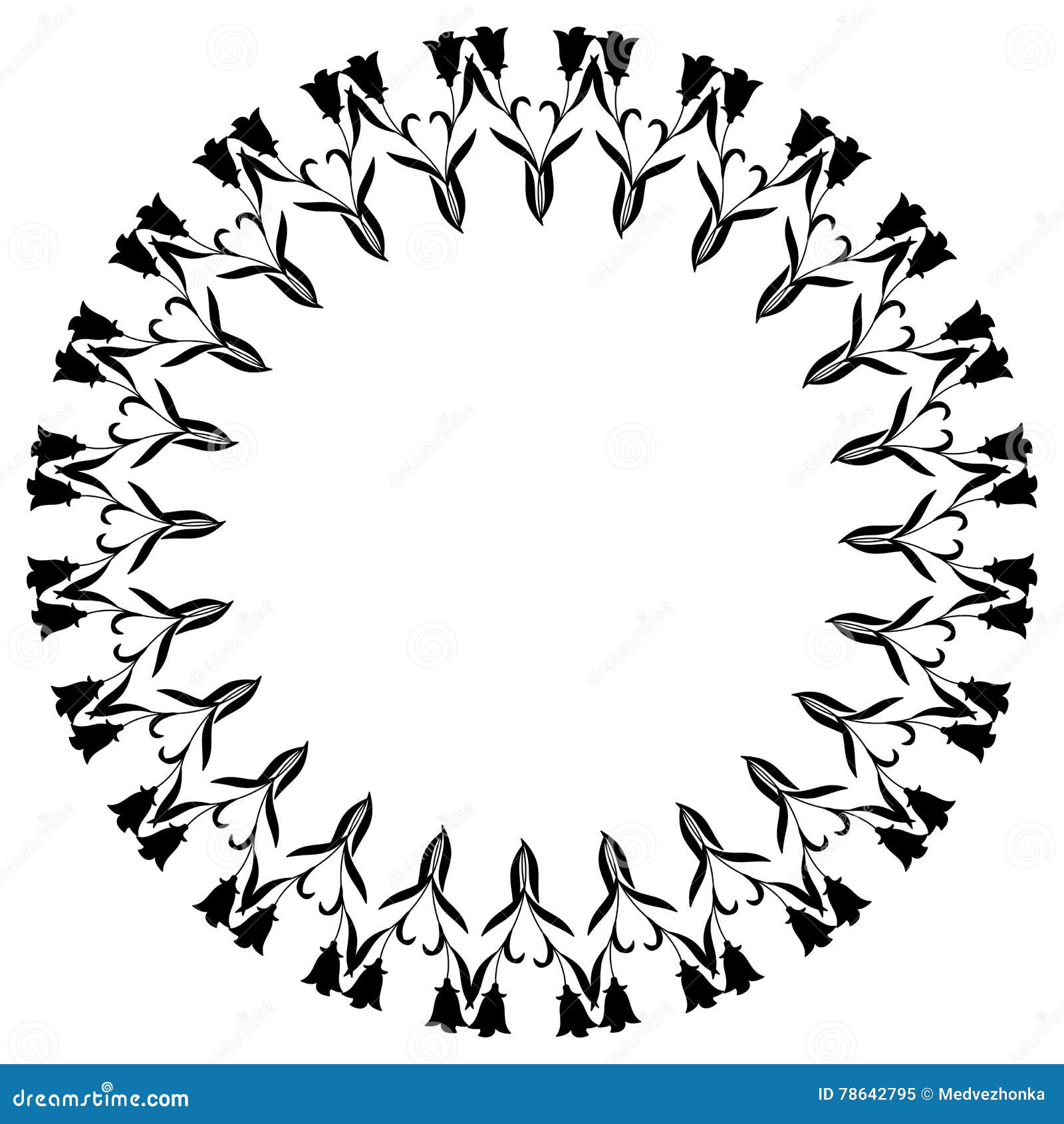 Elegant Round Frame with Bluebells Silhouette. Stock Illustration ...