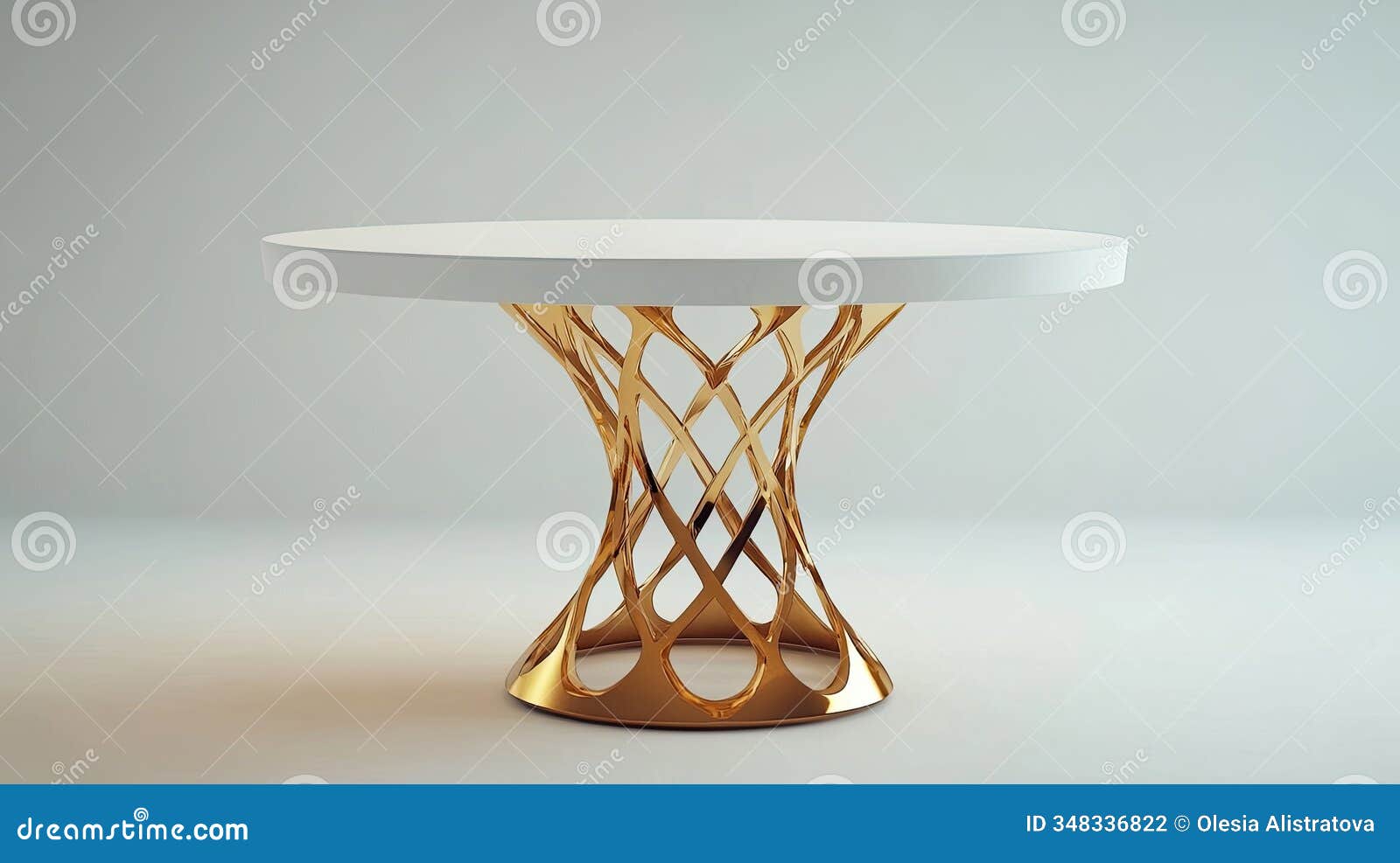 Elegant Round Table with a Gold Base and White Top Minimalizm Stock ...