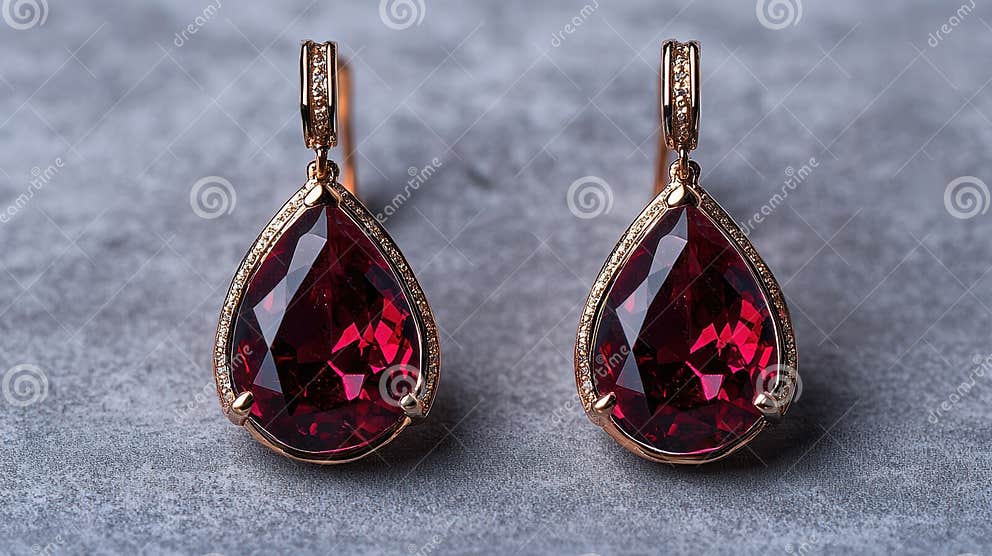 Elegant Ruby Teardrop Earrings with Gold Trim. Stock Illustration - Illustration of glamorous ...