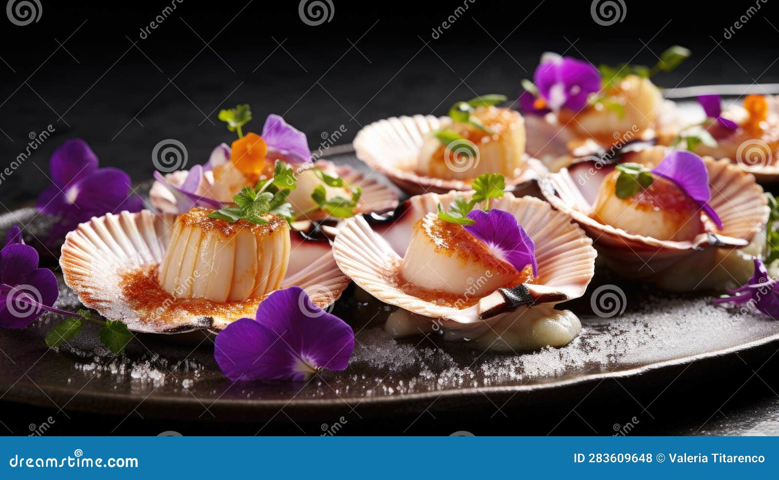 An Elegant Seafood Platter Featuring Tender Scallops AI Generated Stock ...