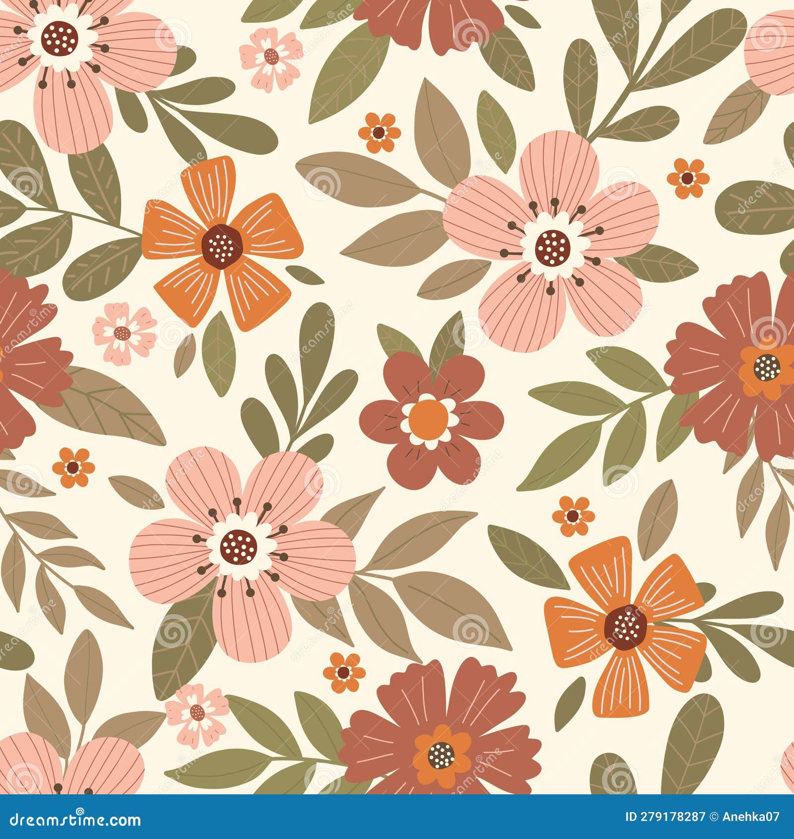 Elegant Seamless Floral Pattern with Fall Flowers. Repeatable Botanical ...