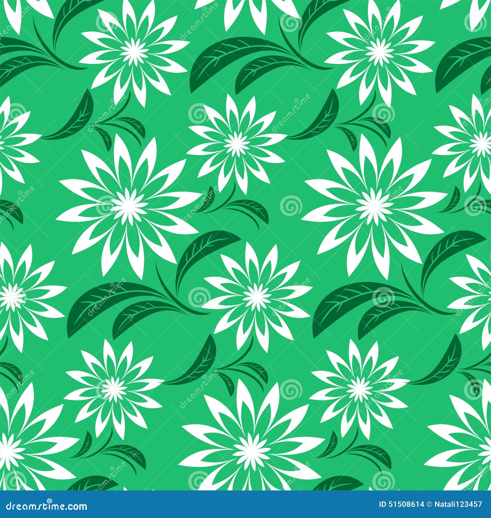 Elegant Seamless Flower Pattern on Green Stock Vector - Illustration of ...