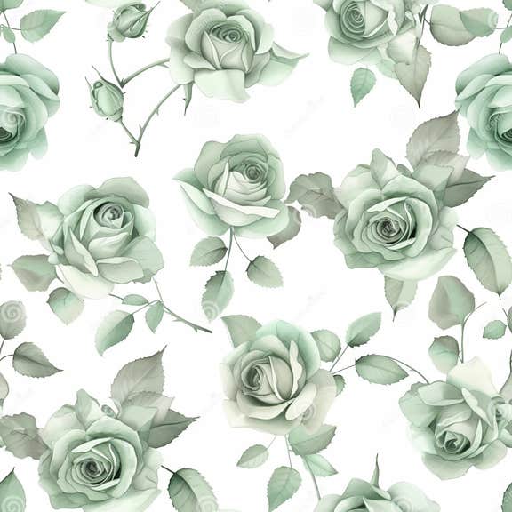 Elegant Seamless Mint Green Rose Pattern for Design. Stock Photo ...