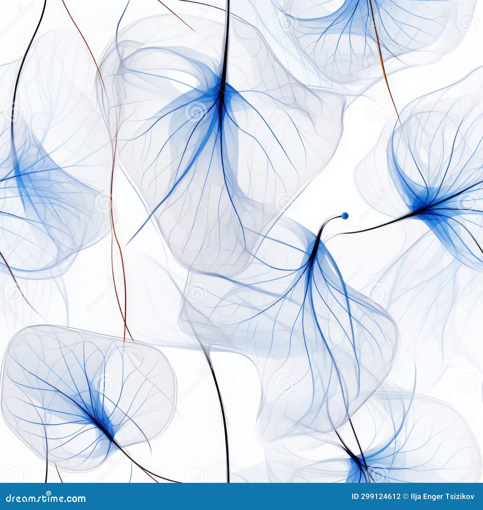 Elegant Seamless Pattern with Translucent Blue Foliage Skeleton Texture ...