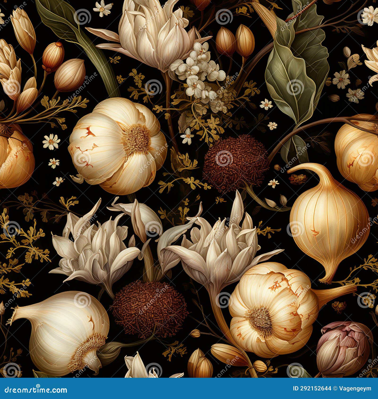 Elegant Seamless Watercolour Garlic and Onion Pattern for Fabrics or ...