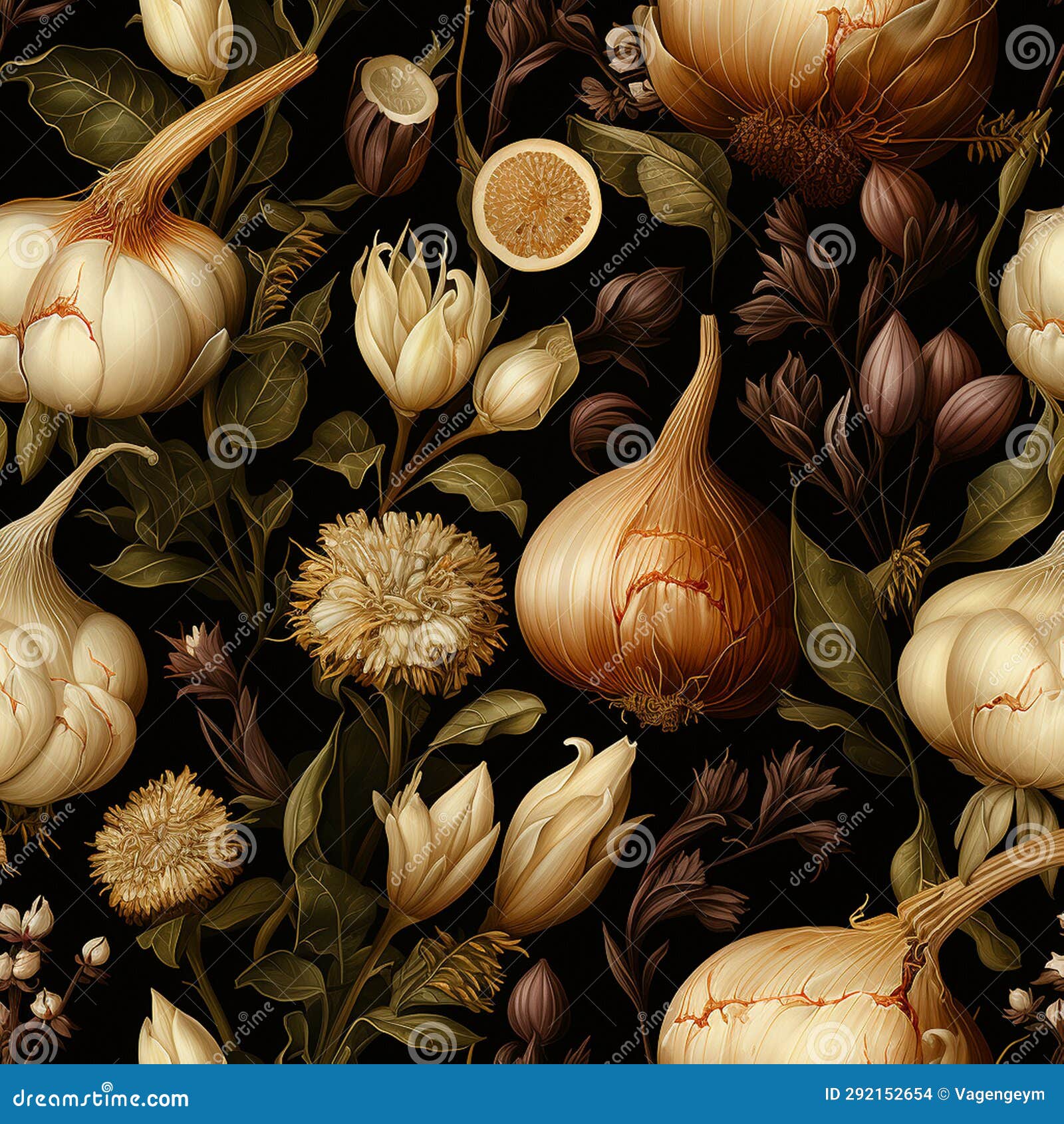 Elegant Seamless Watercolour Garlic and Onion Pattern for Fabrics or ...