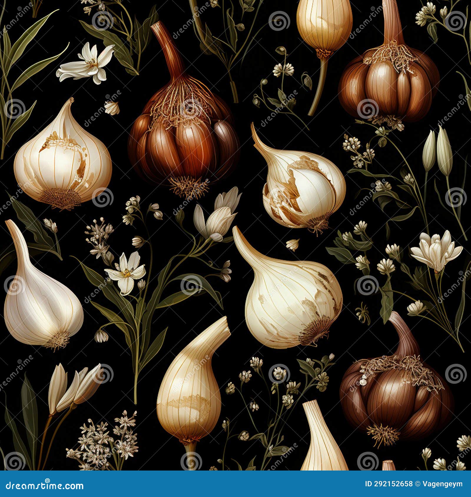 Elegant Seamless Watercolour Garlic and Onion Pattern for Fabrics or ...