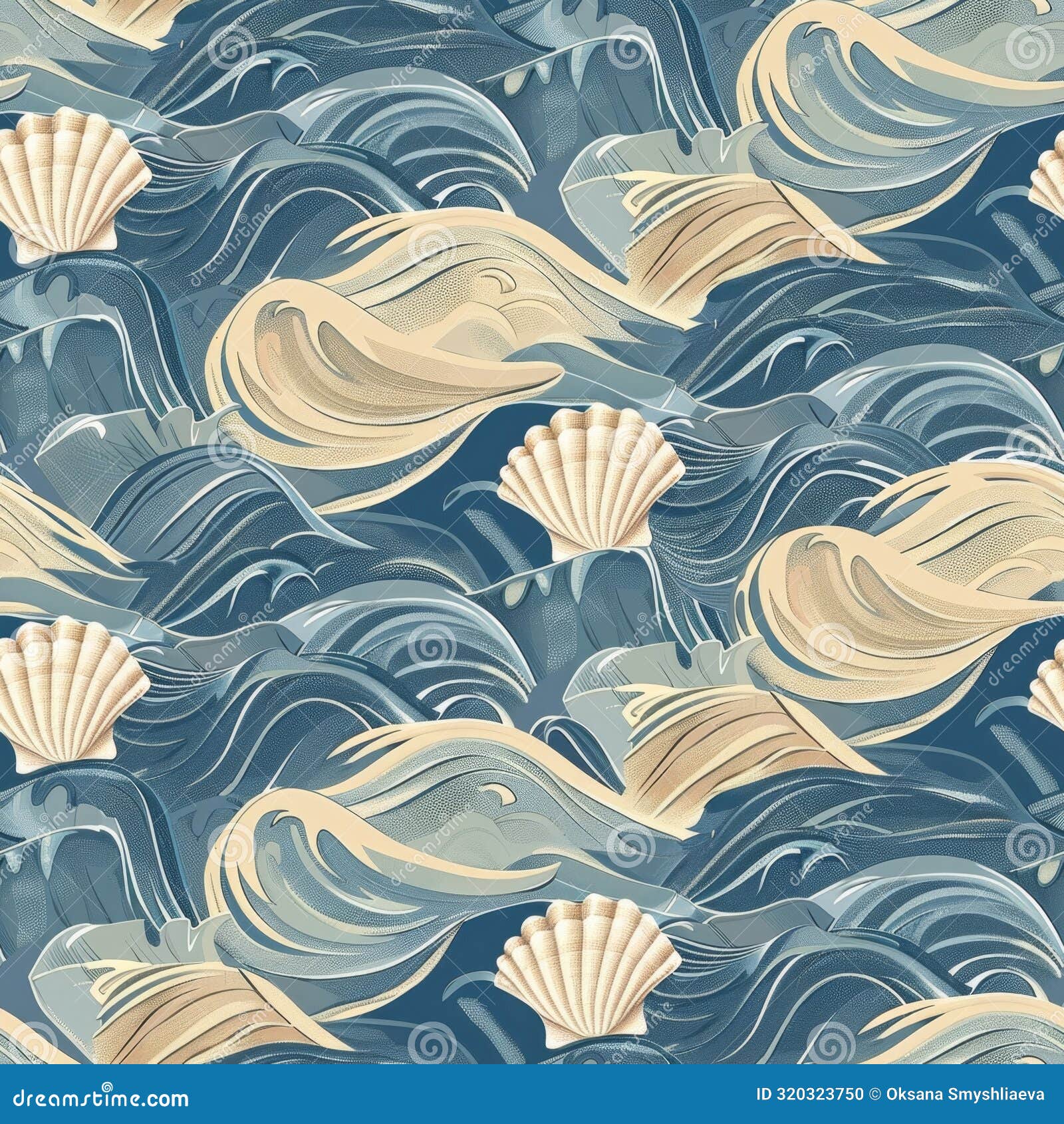 Elegant Seashell and Wave Pattern Textile Design Stock Photo - Image of ...