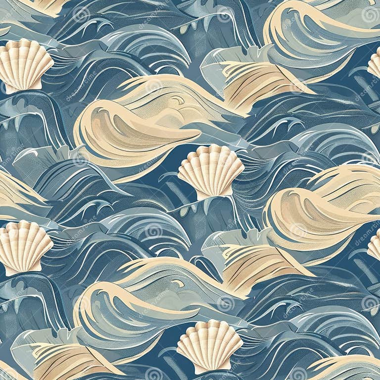 Elegant Seashell and Wave Pattern Textile Design Stock Photo - Image of ...