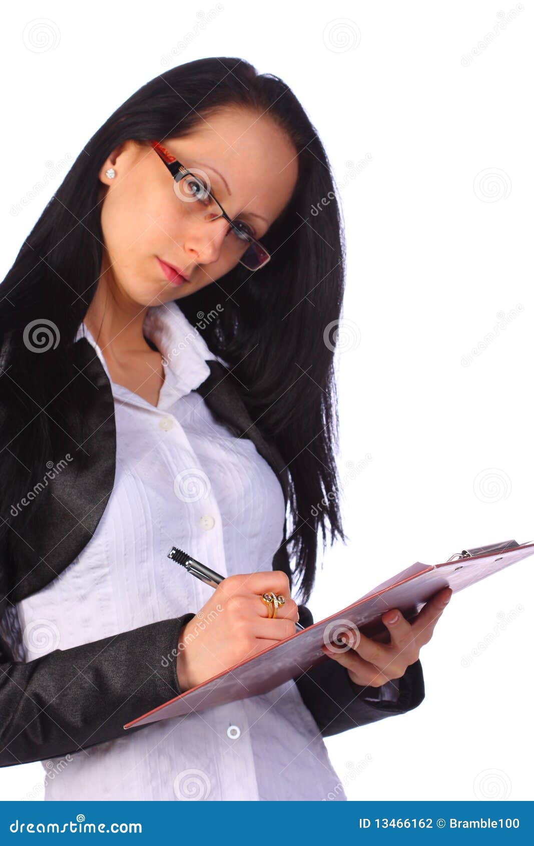 Elegant Secretary Holding a Clipboard, Isolated Stock Photo - Image of ...