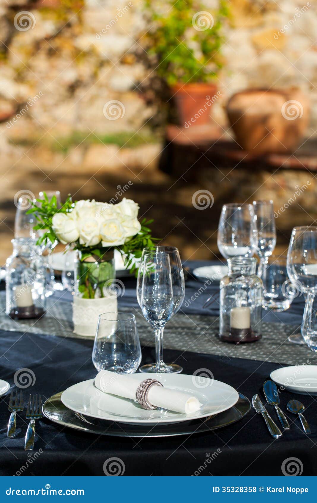 Elegant Setted Table Outdoors. Stock Photo - Image of alfresco ...