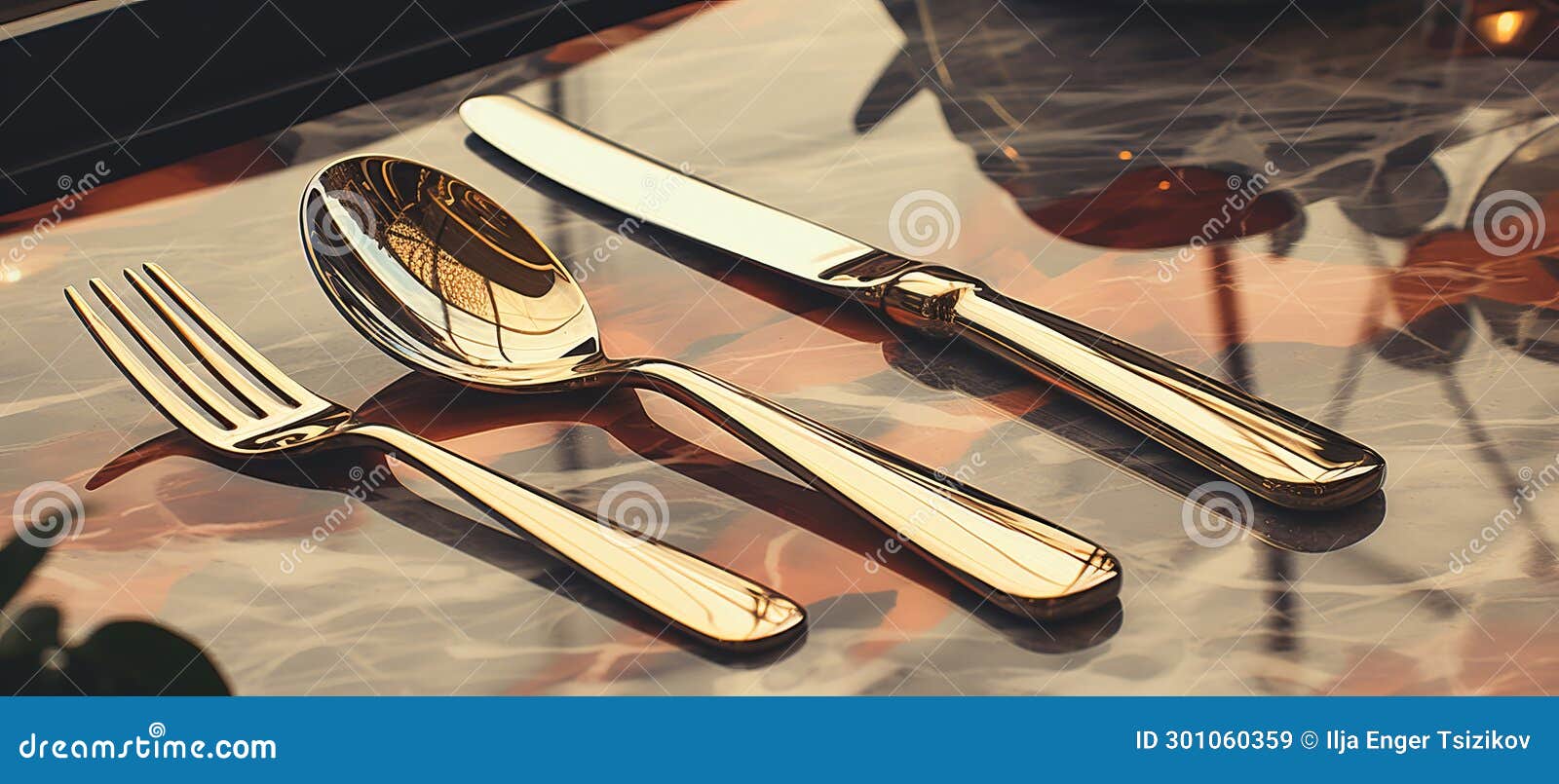 Elegant Setting Top Down View of Modern Dining Utensils on Table with ...