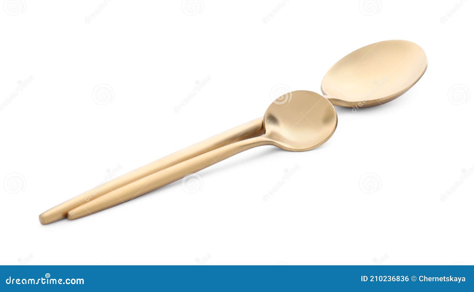 Elegant Shiny Golden Spoons Isolated on White Stock Photo - Image of ...