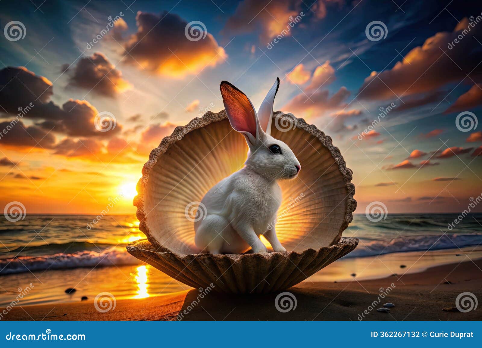 Elegant Silhouette of a White Rabbit within an Intricate Seashell ...